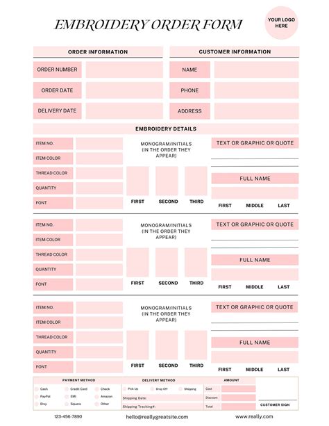 Editable Embroidery Order Form Template For Embroidery Etsy