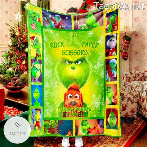 grinch rock paper scissors throat punch i win blanket tagotee