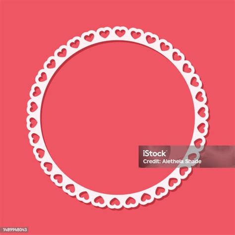 하트 패턴이 있는 둥근 가리비 프레임 파스텔 귀여운 발렌타인 프레임 테두리 가리비에 대한 스톡 벡터 아트 및 기타 이미지