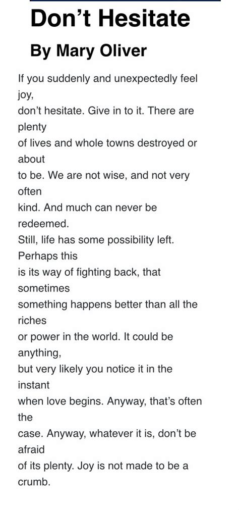 Dont Hesitate By Mary Oliver