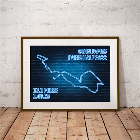 Personalised Paris Half Marathon Route Map Minimalist Neon Race Map
