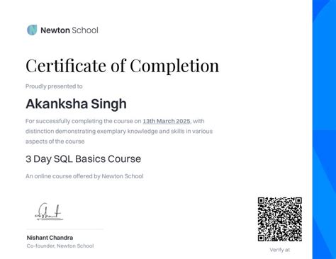 Sql Dataanalytics Learningneverstops Newtonschool Certification Akanksha Singh