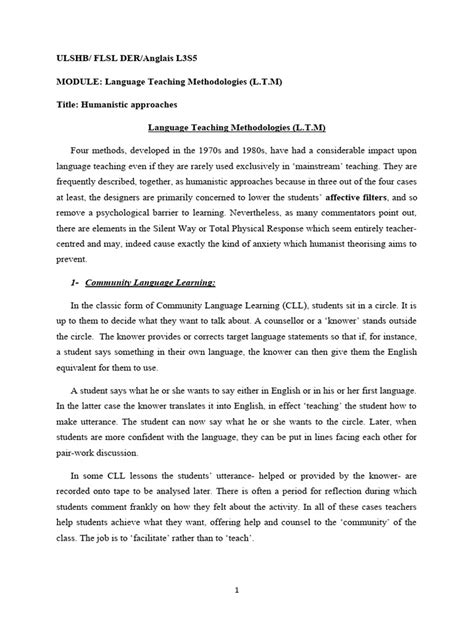 Language Teaching Methodology Humanistic Approach Pdf Cognitive Science Learning