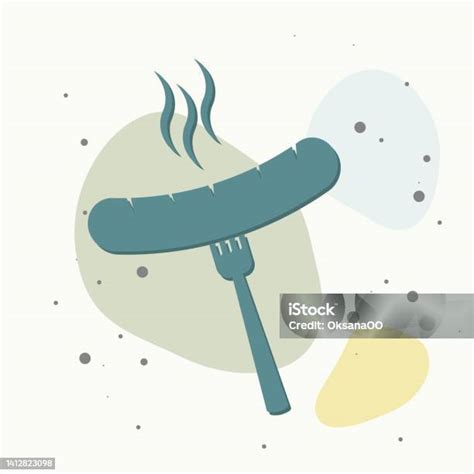 벡터 소시지와 포크 아이콘입니다 여러 가지 색상의 배경에 바베큐 기호 고기에 대한 스톡 벡터 아트 및 기타 이미지 고기 구이 굽기 Istock