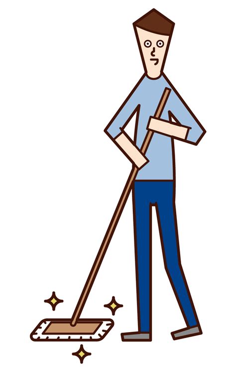 モップで掃除する人男性のイラスト フリーイラスト素材集 KuKuKeKe