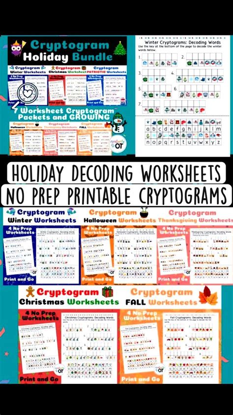 Printable Holiday And Seasonal Cryptogram Packet No Prep Decoding Worksheets