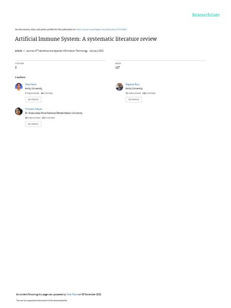 Artificial Immune System A Systematic Pdf Adaptive Immune System