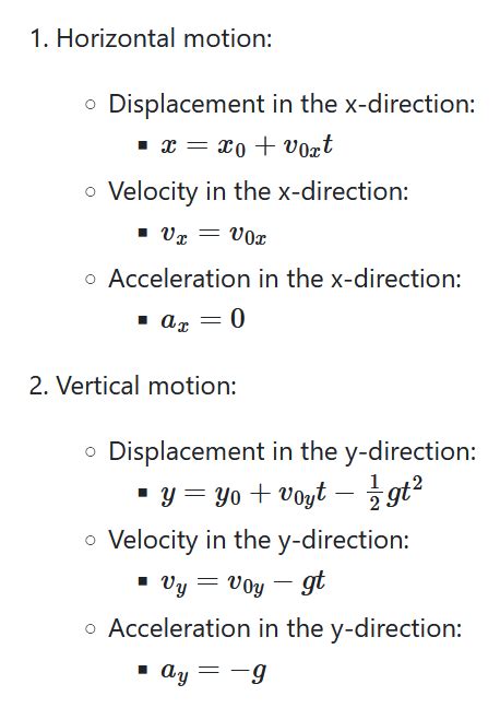 Kinematics Equations For Projectile Motion