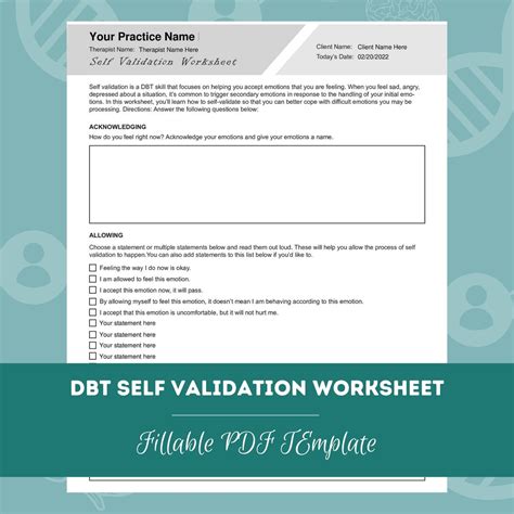 Dbt Self Validation Worksheet Editable Fillable Pdf Template For