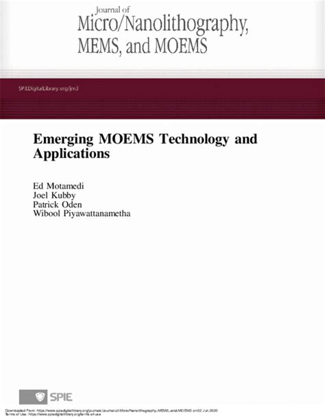 Pdf Special Section Guest Editorial Emerging Moems Technology And Applications