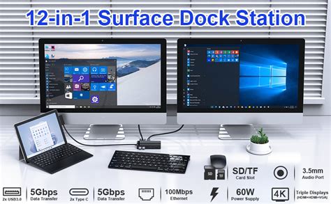Surface Dock Triple Displays 12 In 1 Microsoft Surface Docking Station With 2 HDMI VGA Ethernet