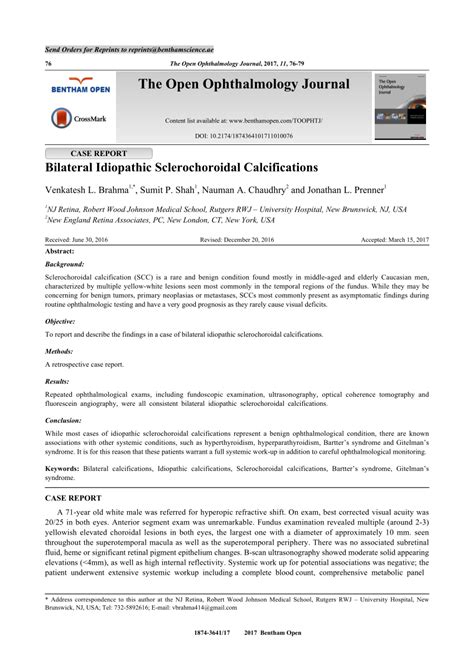 Pdf Bilateral Idiopathic Sclerochoroidal Calcifications