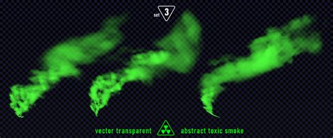 녹색 연기 세트 3 투명 한 배경에 격리 매직 미스트 구름 화학 독성 가스 증기 파 녹색 나쁜 냄새의 현실적인 세트 사실적인 그림입니다 벡터 Eps10 개체 그룹에 대한
