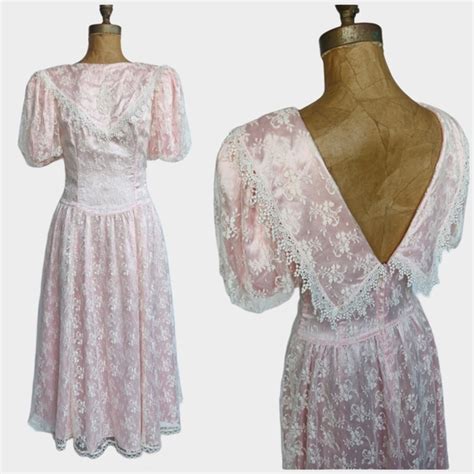 Gunne Sax Dresses Vintage Gunne Sax Pink Lace Overlay Puff Sleeve