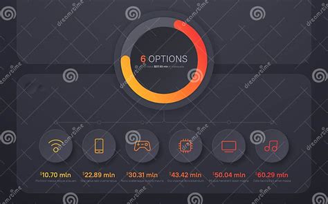 Dark Hued Presentation Infographic Structure Chart Design Six Options Stock Vector