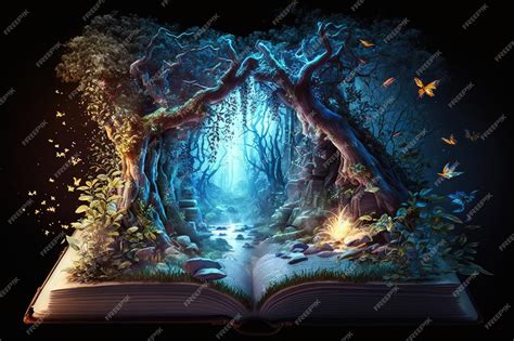 Premium Photo Mystical Book Concept A Tree Is Coming Out Of A Book Fantasy Land Digital Art