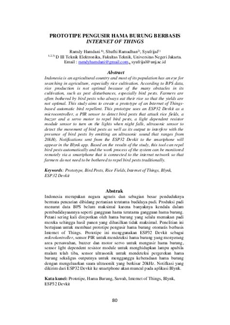 Pdf Prototipe Pengusir Hama Burung Berbasis Internet Of Things