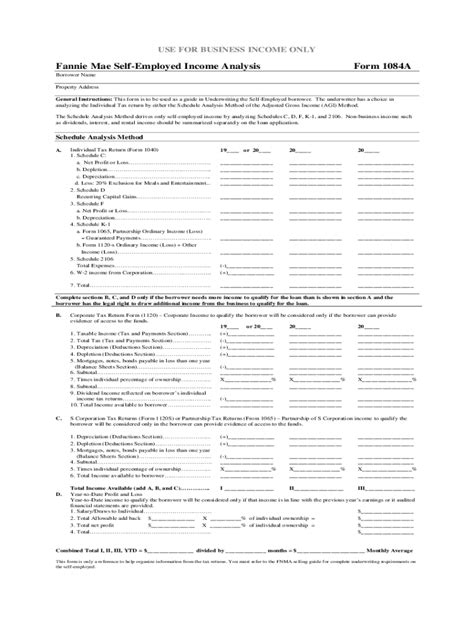 FNMA Self Employed Income Calculations Form Fill Online Printable Fillable Blank PdfFiller