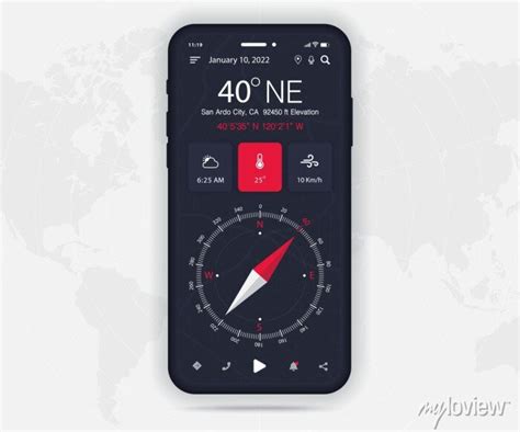Compass App Ui Ux Gui Concept Map Gps App On Screen Smartphone Posters