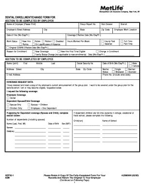 Metlife Dental Enrollment Form Blank Fillable Template Fill Out