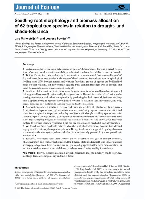 Pdf Seedling Root Morphology And Biomass Allocation Of 62 Tropical Tree Species In Relation To