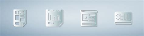 뉴스 그래프 차트가 있는 문서 이력서 및 판매 버튼을 설정합니다 종이 아트 스타일 벡터 3차원 형태에 대한 스톡 벡터 아트 및