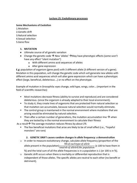 Lecture 25 Evolutionary Processes Pdf Mutation Natural Selection