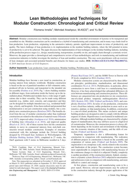 Lean Methodologies And Techniques For Modular Construction Chronological And Critical Review Pdf