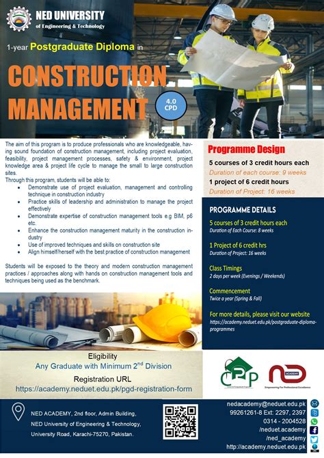 Pgd In Construction Management Ned Academy Ccee Cmpp