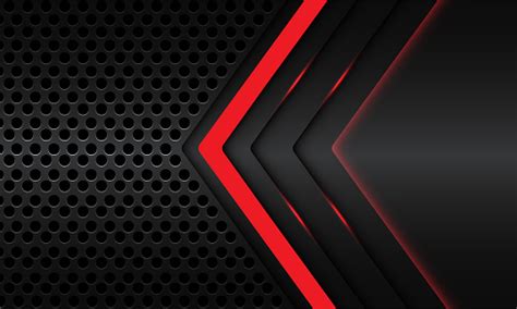 추상적 인 빨간 빛 그림자 화살표 방향 에 어두운 회색 금속 원 메쉬 패턴 디자인 현대 럭셔리 미래 기술 배경 일러스트 금속 쇠살대에 대한 스톡 사진 및 기타 이미지