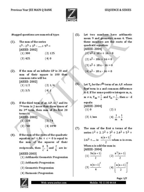 Sequence And Series Jee Main Previous Year Q Bank Till 2017 Pdf Elementary Mathematics