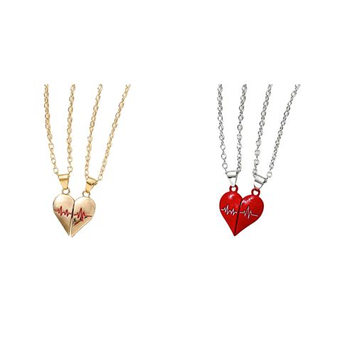Necklaces And Pendantscouples Love Heartbeat Pendant Designed As A Clavicle Chain And A Pair Of