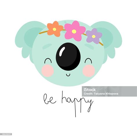 꽃과 귀여운 코알라 만화 스타일 벡터 그림입니다 어린이 물건 카드 포스터 배너 어린이 책 팩인쇄 옷 직물 벽지 섬유 또는 요리에