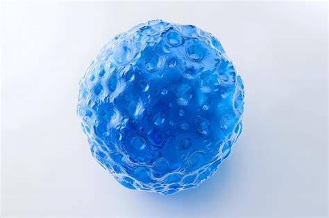 a blue sphere with a textured irregular surface and circular