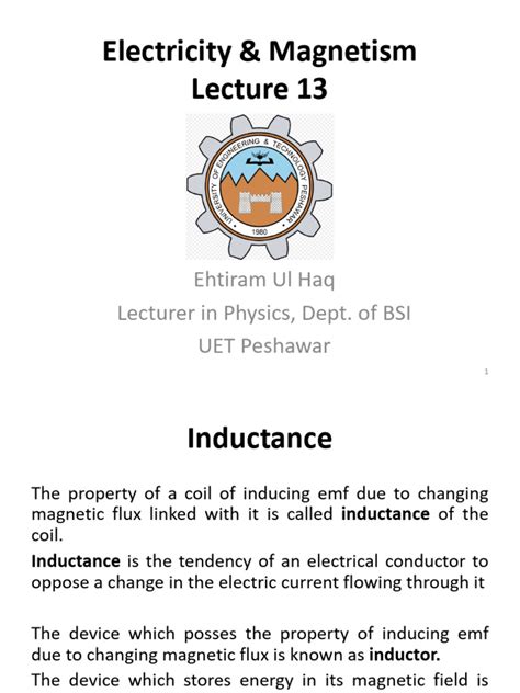 Lecture 13 Pdf Inductance Electromagnetic Induction