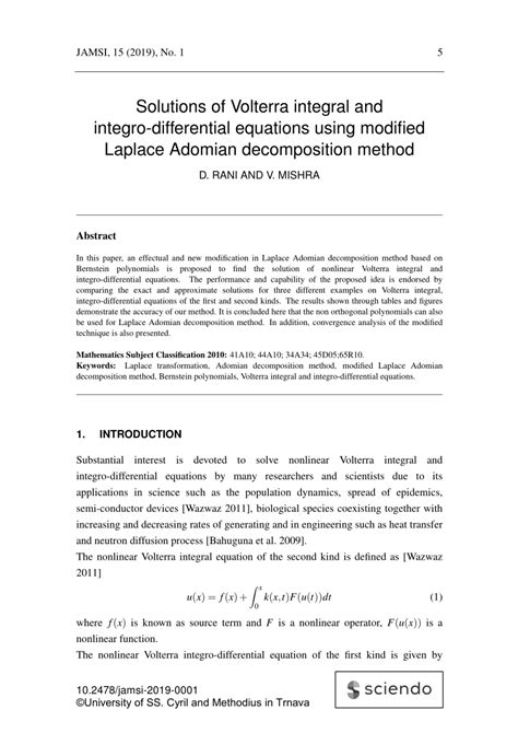 Pdf Solutions Of Volterra Integral And Integro Differential Equations