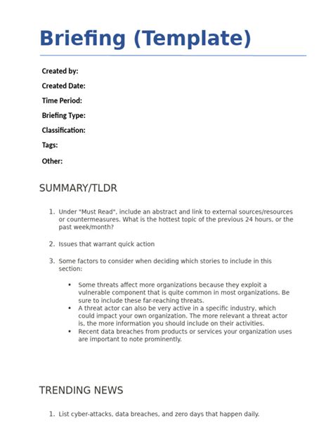 Cyber Threat Intelligence Briefing Template Pdf