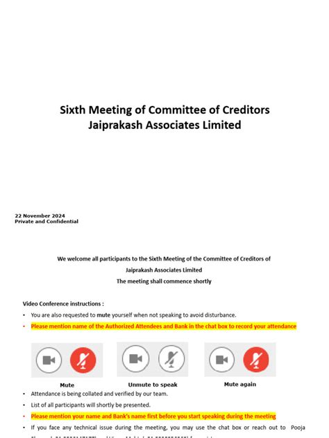 Jaiprakash Associates Limited Deck For Sixth Coc Meeting Pdf