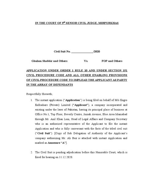Application Under Order 1 Rule 10 Of Cpc Pdf Affidavit Lawsuit