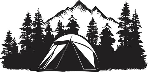 Moonlit Meadow Chic Camping Icon In Monochromatic Black Camping
