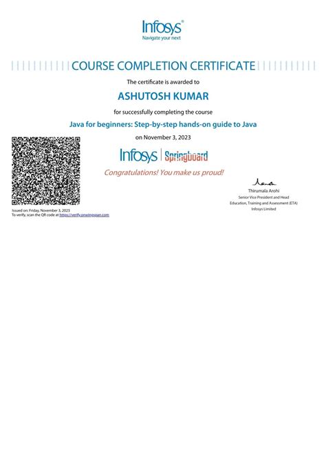 Ashutosh Kumar On Linkedin Certification Java Infosys Programming