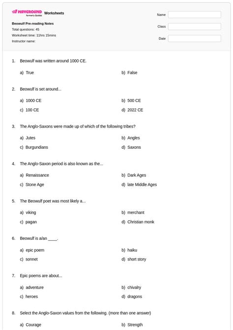 50 Beowulf Worksheets On Wayground Free And Printable