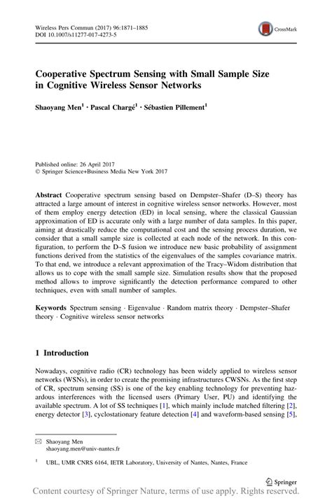 Cooperative Spectrum Sensing With Small Sample Size In Cognitive Wireless Sensor Networks