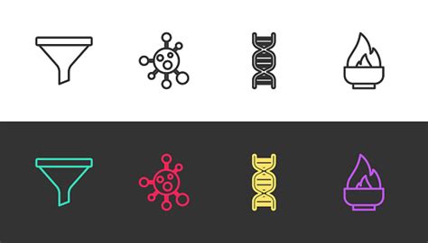 세트 라인 깔때기 또는 필터 분자 Dna 기호 및 흑백에 알코올 정신 버너 벡터 Dna에 대한 스톡 벡터 아트 및 기타 이미지 Dna 가열장치 건강 진단 Istock