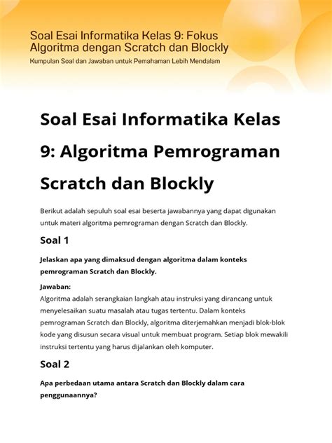 Soal Esai Informatika Kelas 9 Algoritma Pemrograman Scratch Dan Blockly