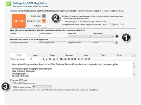 Settings For GDPR Overview Support Visitlog
