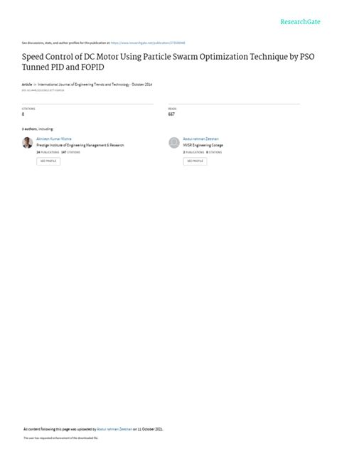 Speed Control Of Dc Motor Using Particle Swarm Opt Pdf Control Theory Mathematical