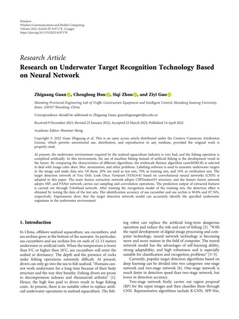 Pdf Research On Underwater Target Recognition Technology Based On