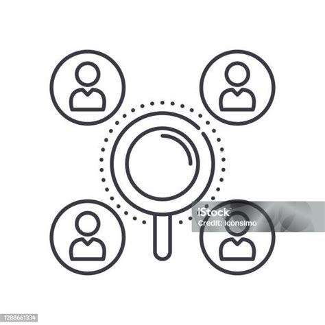 헤드헌팅 아이콘 선형 격리 일러스트레이션 씬 라인 벡터 웹 디자인 사인 흰색 배경에 편집 가능한 스트로크가 있는 개요 개념 기호