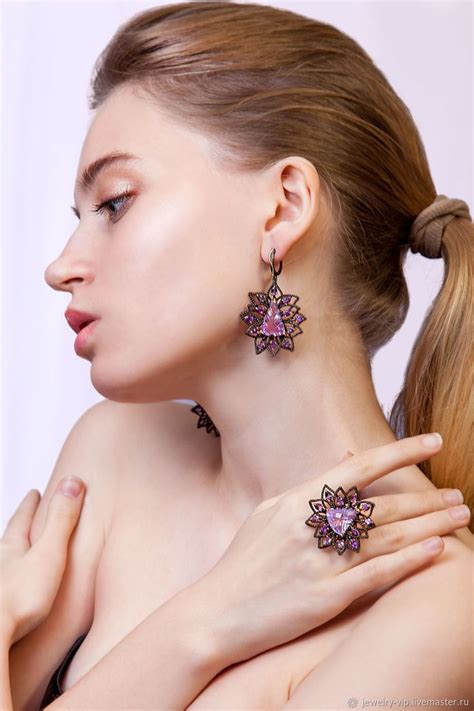 Комплекты украшений Гарнитур Цветок лотоса с натуральными аметистами Аметист Эксклюзивные